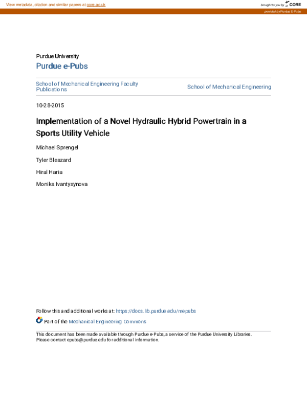 (PDF) Implementation of a Novel Hydraulic Hybrid Powertrain in a Sports ...