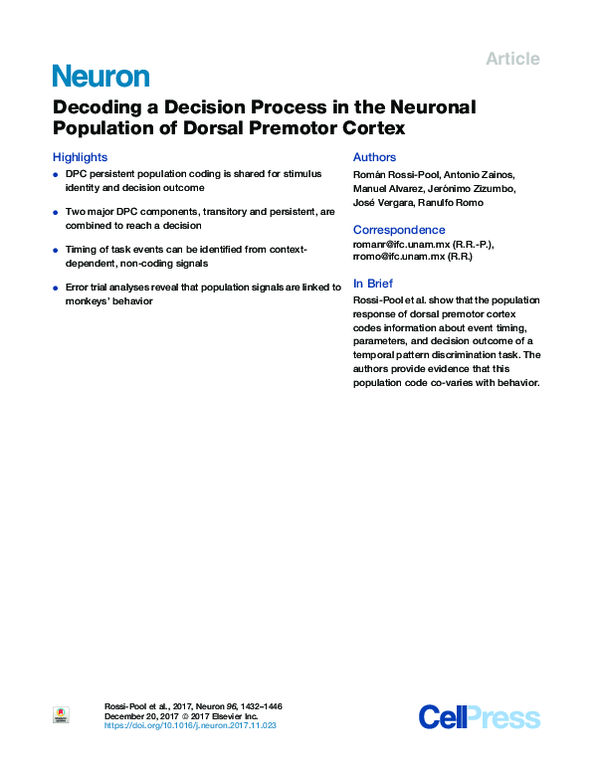 Pdf Decoding A Decision Process In The Neuronal Population Of Dorsal Premotor Cortex Jose
