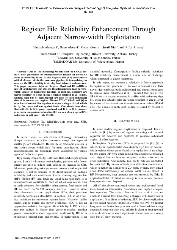 (PDF) Register file reliability enhancement through adjacent narrow ...