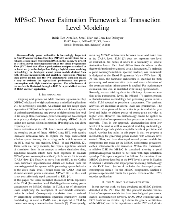 Pdf Mpsoc Power Estimation Framework At Transaction Level Modeling Smail Niar