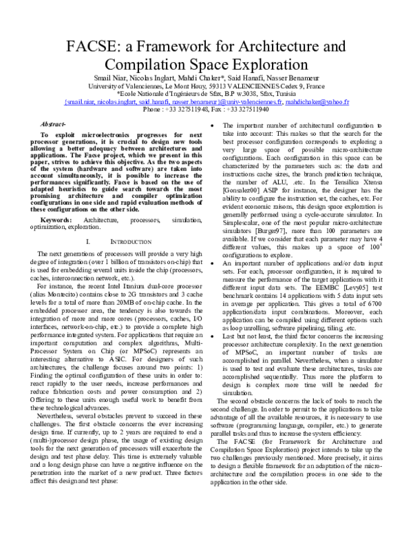 (PDF) FACSE: A framework for architecture and compilation space exploration