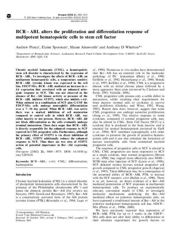 (PDF) BCR–ABL alters the proliferation and differentiation response of ...