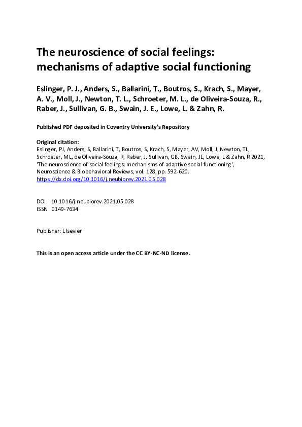 (PDF) The neuroscience of social feelings: mechanisms of adaptive ...