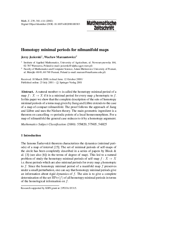 (PDF) Homotopy minimal periods for nilmanifold maps