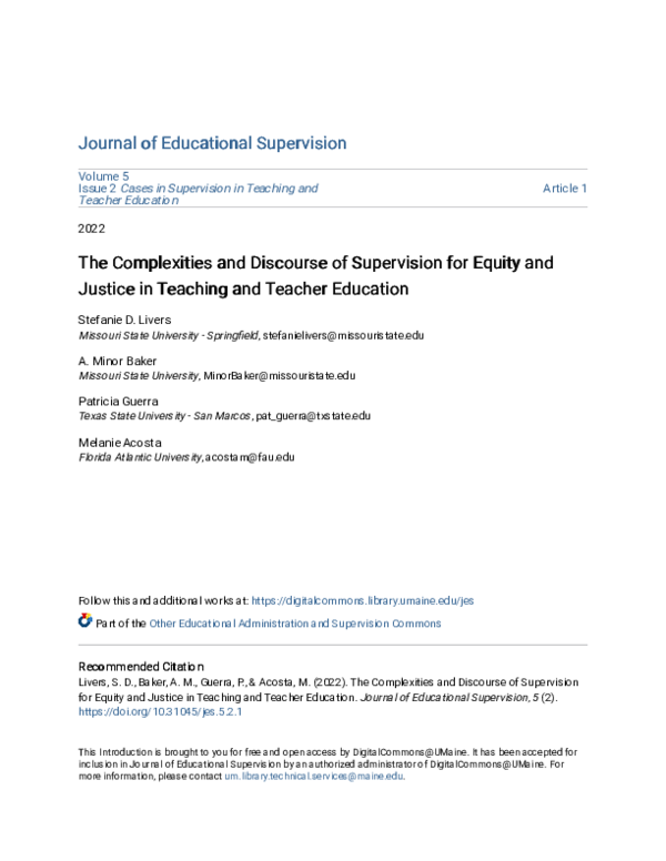 (PDF) The Complexities and Discourse of Supervision for Equity and ...