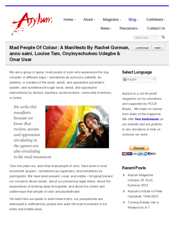 (PDF) Mad People Of Colour: A Manifesto By Rachel Gorman, annu saini ...
