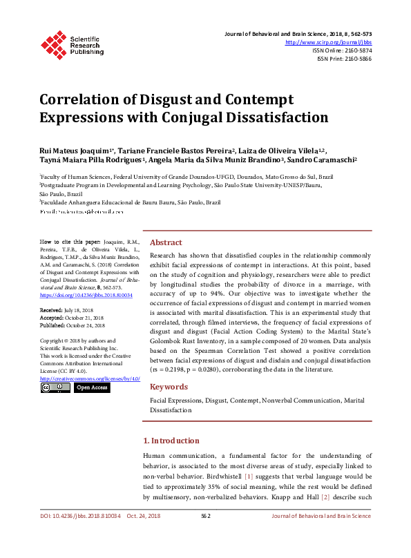 (PDF) Correlation of Disgust and Contempt Expressions with Conjugal ...