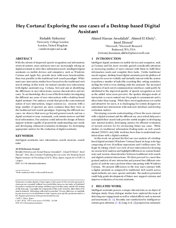 (PDF) Hey Cortana ! Exploring the use cases of a Desktop based Digital
