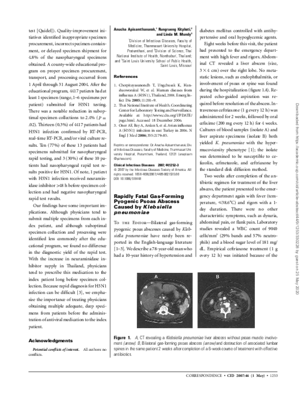 Pdf Rapidly Fatal Gas‐forming Pyogenic Psoas Abscess Caused By