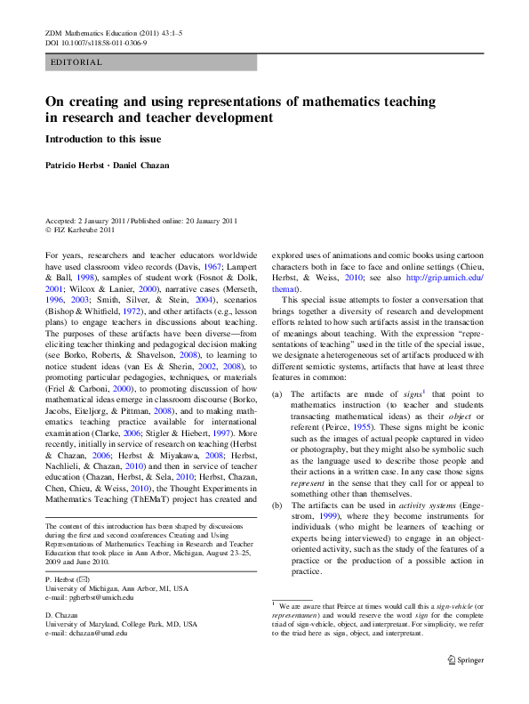 (PDF) On creating and using representations of mathematics teaching in ...
