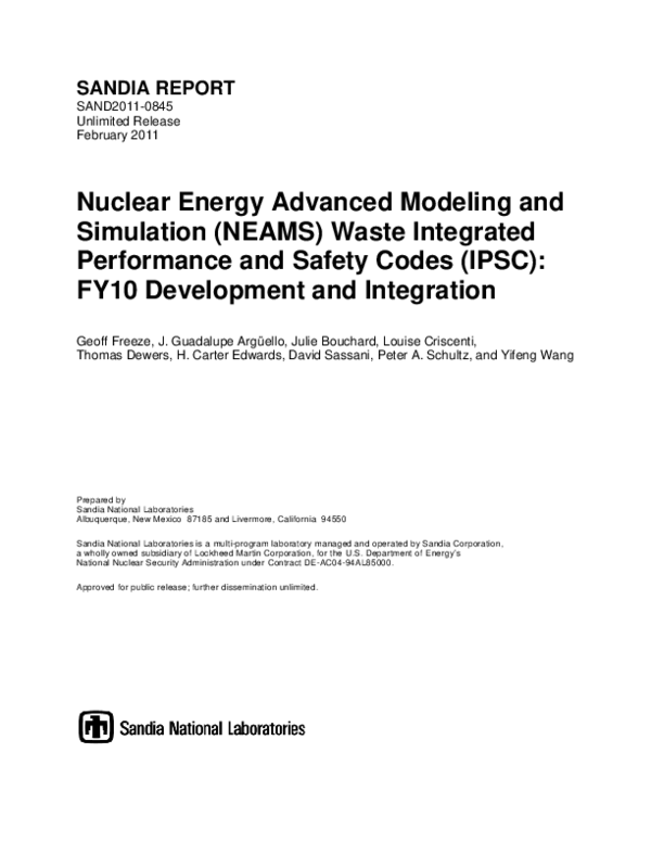 (PDF) Nuclear Energy Advanced Modeling and Simulation (NEAMS) Waste ...