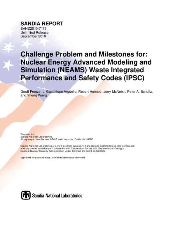 (PDF) Challenge problem and milestones for : Nuclear Energy Advanced ...