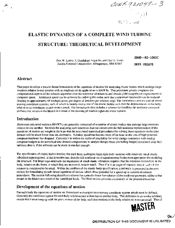 (PDF) Elastic dynamics of a complete wind turbine structure ...