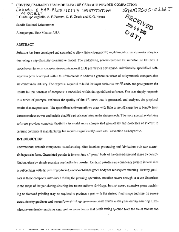 (PDF) Continuum-based FEM modeling of ceramic powder compaction using a ...