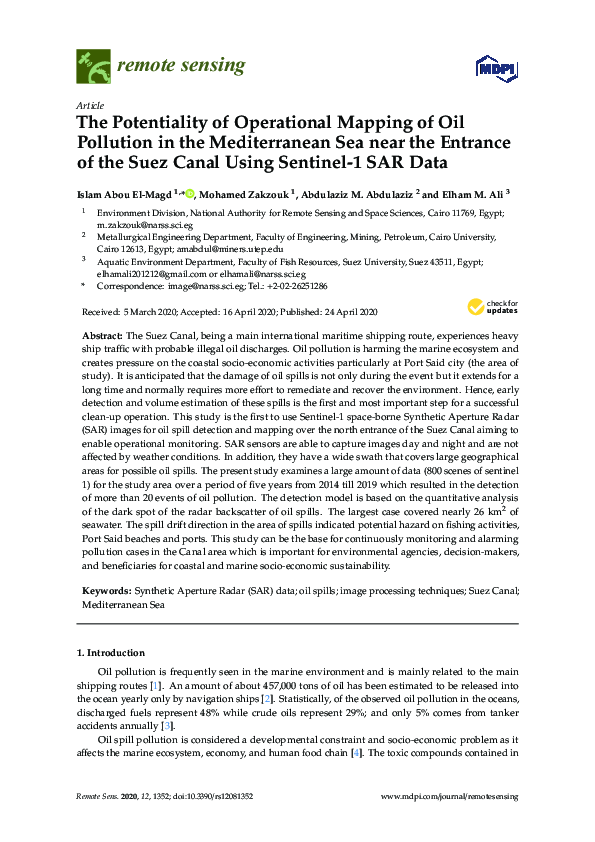 (PDF) The Potentiality of Operational Mapping of Oil Pollution in the Mediterranean Sea near the ...