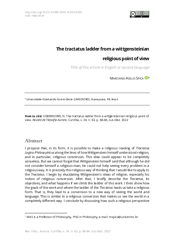 (PDF) The Tractatus ladder from a wittgensteinian religious point of view