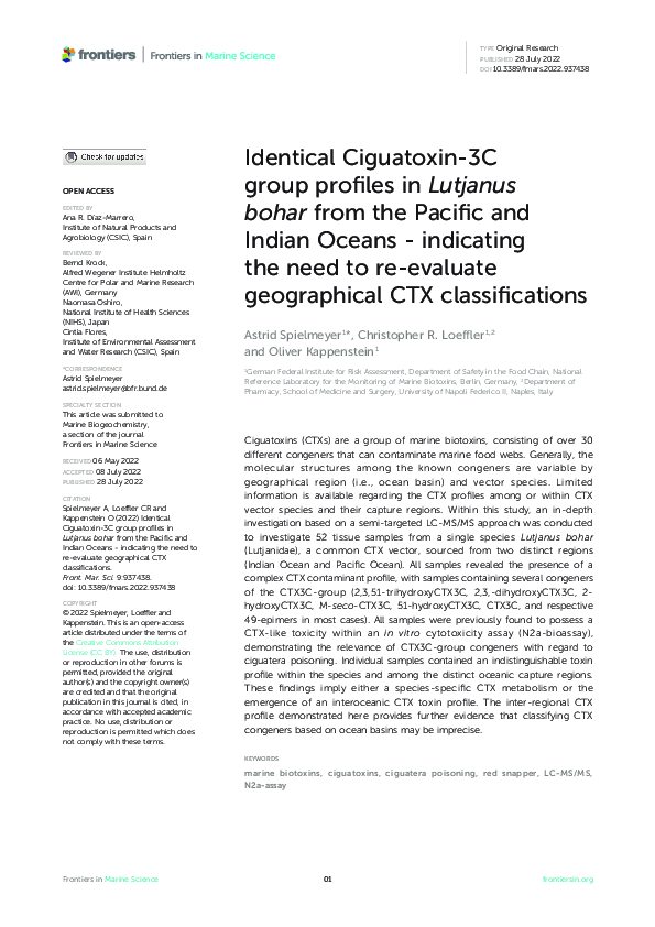 (PDF) Identical Ciguatoxin-3C group profiles in Lutjanus bohar from the ...