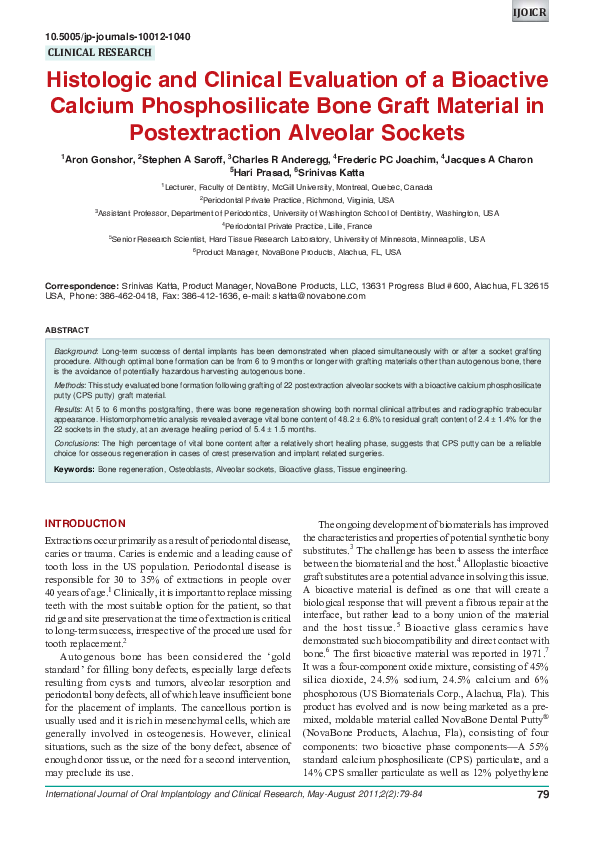 (PDF) Histologic and Clinical Evaluation of a Bioactive Calcium ...