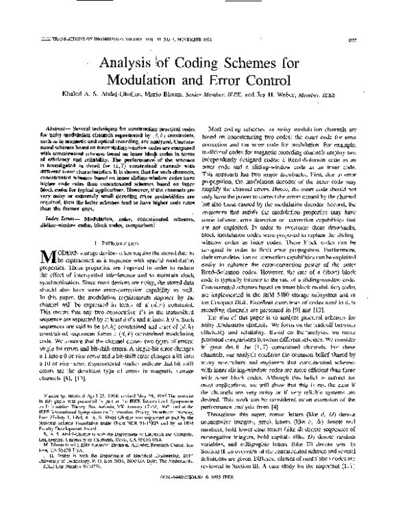 (PDF) Analysis of coding schemes for modulation and error control