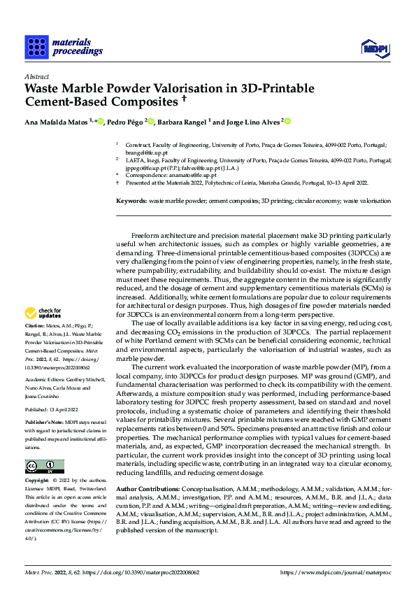 (PDF) Waste Marble Powder Valorisation in 3D-Printable Cement-Based ...