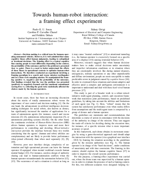 (PDF) Towards human-robot interaction: A framing effect experiment