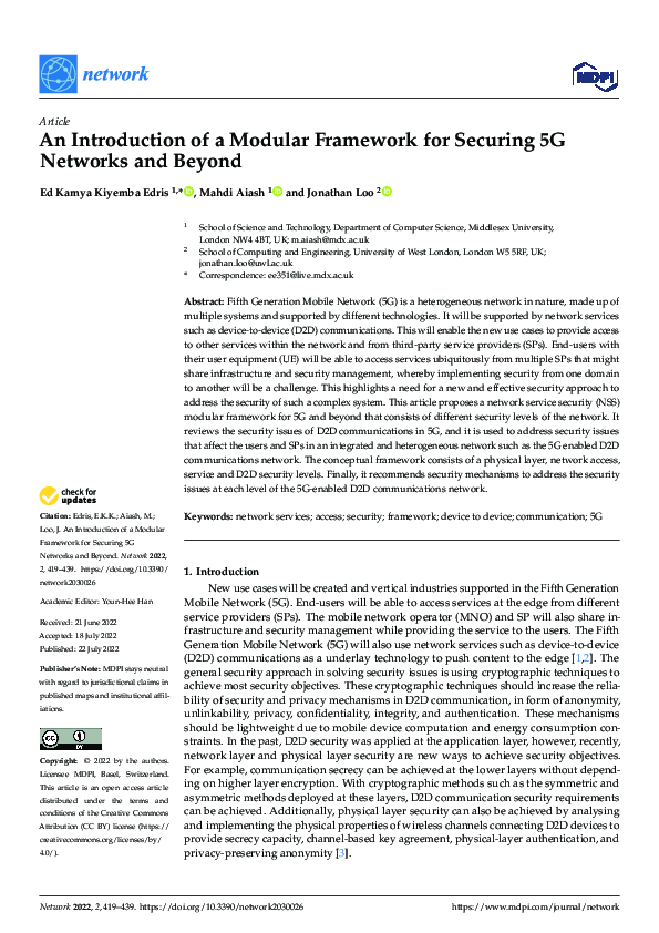 (PDF) An Introduction of a Modular Framework for Securing 5G Networks ...