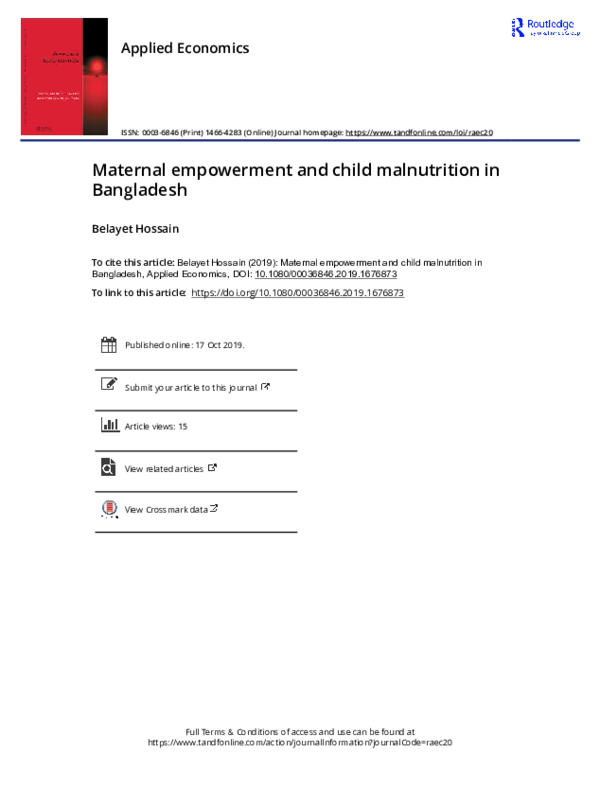 (PDF) Maternal empowerment and child malnutrition in Bangladesh