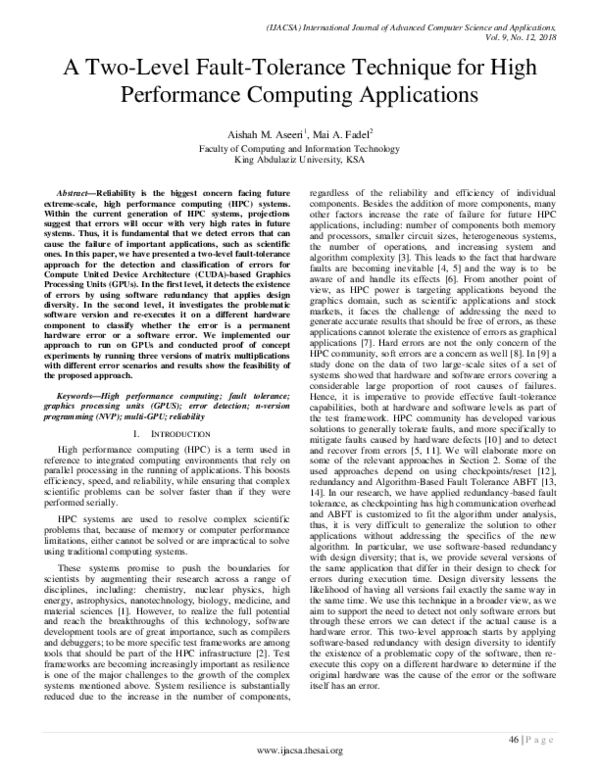 (PDF) A Two-Level Fault-Tolerance Technique for High Performance Computing Applications