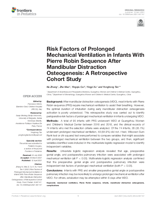 (PDF) Risk Factors of Prolonged Mechanical Ventilation in Infants With ...