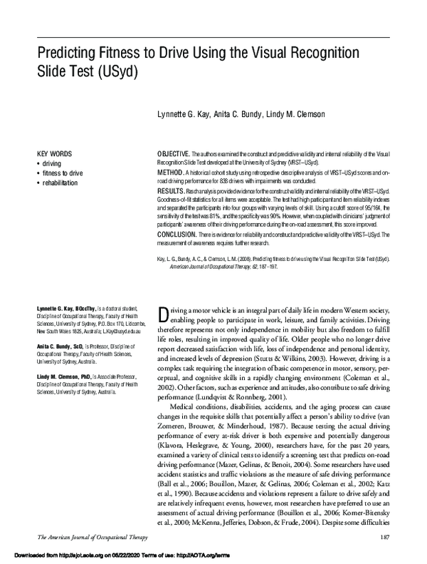 (PDF) Predicting Fitness to Drive Using the Visual Recognition Slide ...
