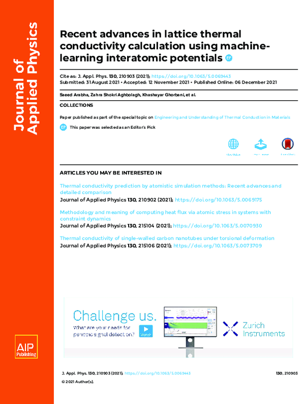 (PDF) Recent advances in lattice thermal conductivity calculation using machine-learning ...