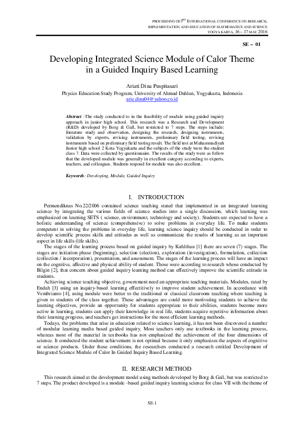 (PDF) Developing Integrated Science Module of Calor Theme in a Guided Inquiry Based Learning