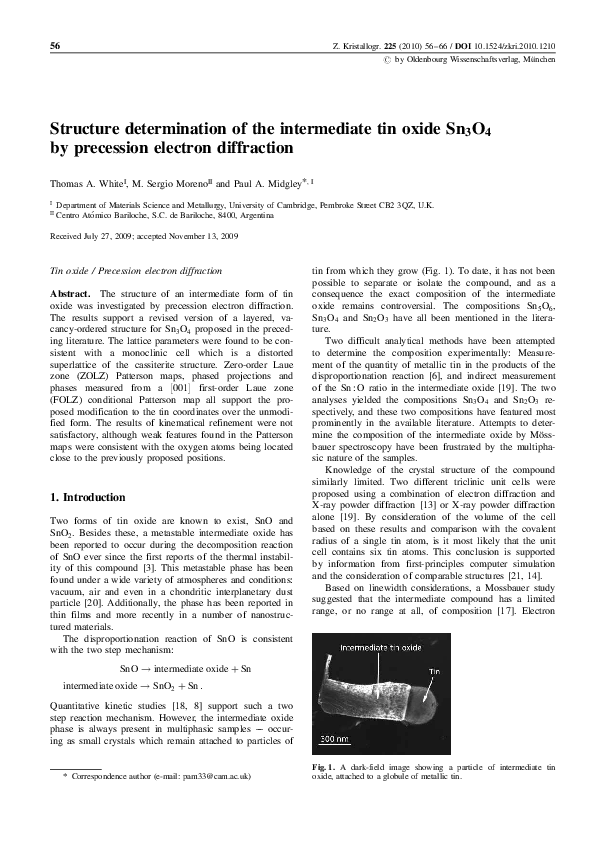 (PDF) Structure determination of the intermediate tin oxide Sn3O4 by ...