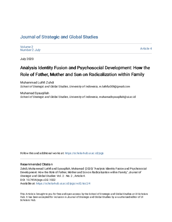 (PDF) Analysis Identity Fusion and Psychosocial Development: How the ...