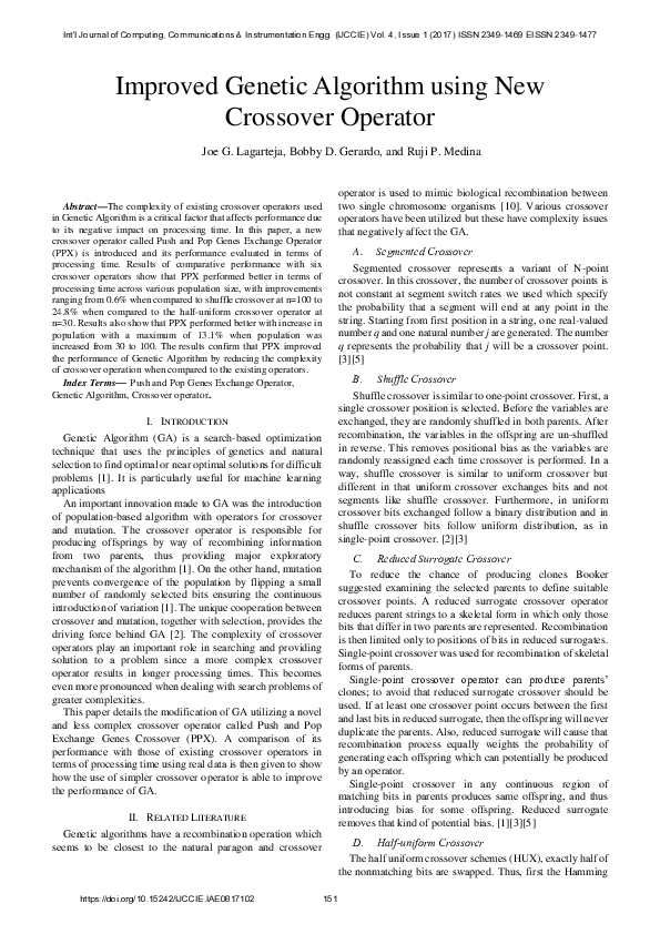 (PDF) Improved Genetic Algorithm using New Crossover Operator
