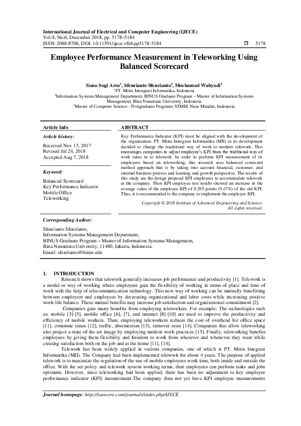 (PDF) Employee Performance Measurement in Teleworking Using Balanced ...