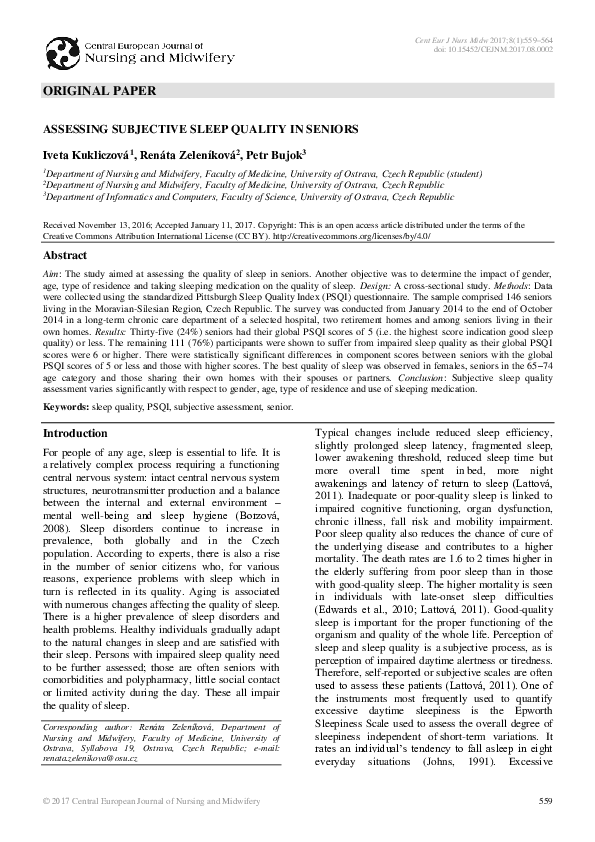 (PDF) Assessing Subjective Sleep Quality in Seniors