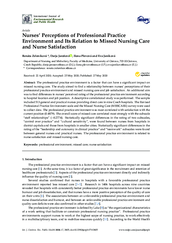 (PDF) Nurses’ Perceptions of Professional Practice Environment and Its Relation to Missed ...