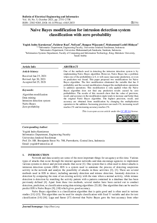 Pdf Naive Bayes Modification For Intrusion Detection System