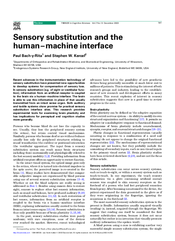 (PDF) Sensory substitution and the human–machine interface