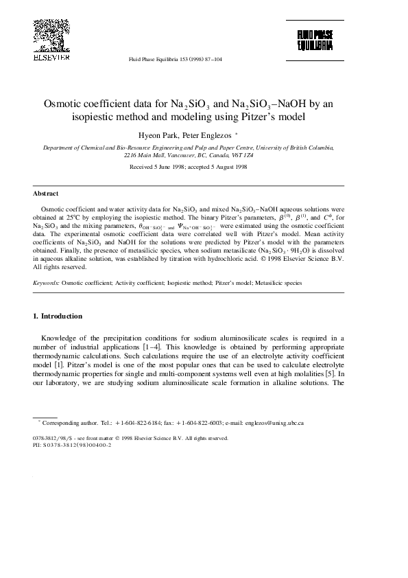 (PDF) Osmotic coefficient data for Na2SiO3 and Na2SiO3–NaOH by an ...