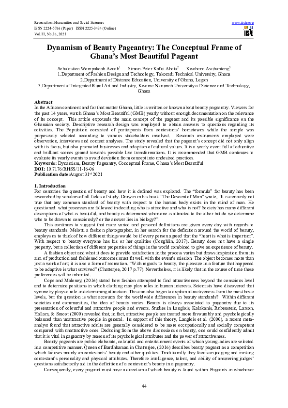 (PDF) Dynamism of Beauty Pageantry: The Conceptual Frame of Ghana’s ...