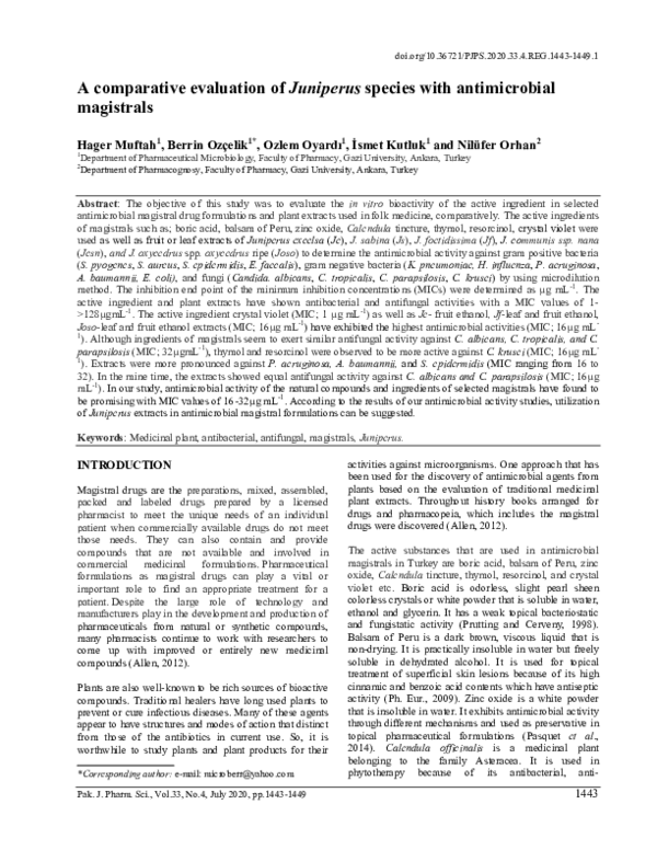 (PDF) A comparative evaluation of Juniperus species with antimicrobial magistrals