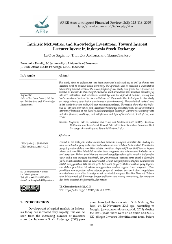 (PDF) Intrinsic Motivation and Knowledge Investment Toward Interest ...