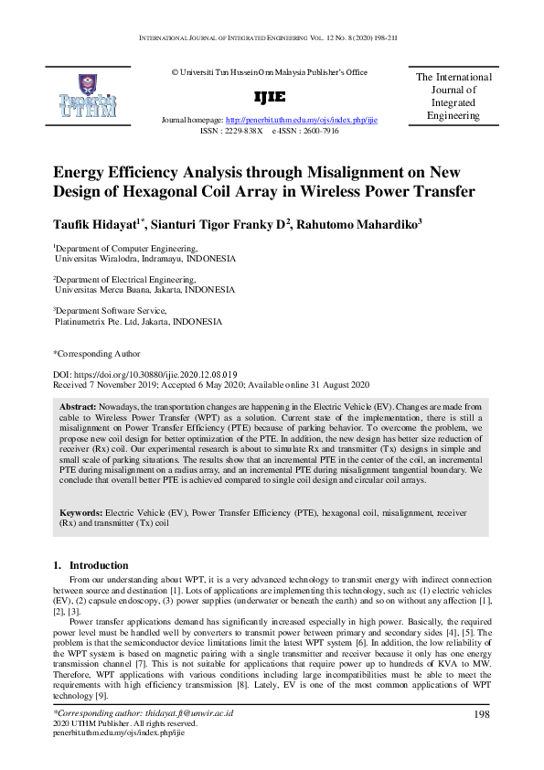 Pdf Energy Efficiency Analysis Through Misalignment On New Design Of Hexagonal Coil Array In