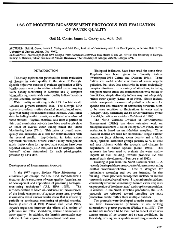 (PDF) Use of Modified Bioassessment Protocols for Evaluation of Water ...