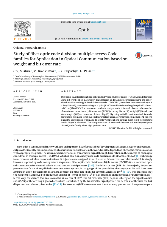(PDF) Study of fiber optic code division multiple access Code families for Application in ...