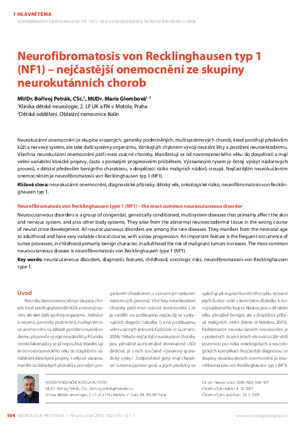 (PDF) Neurofibromatosis von Recklinghausen type 1 (NF1) - the most ...