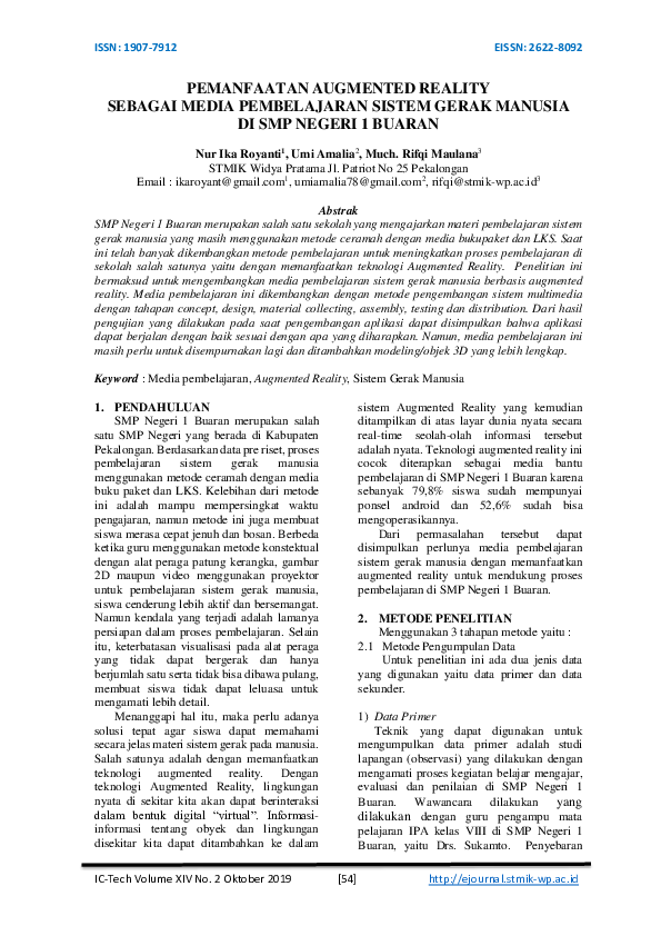 (PDF) Pemanfaatan Augmented Reality Sebagai Media Pembelajaran Sistem ...