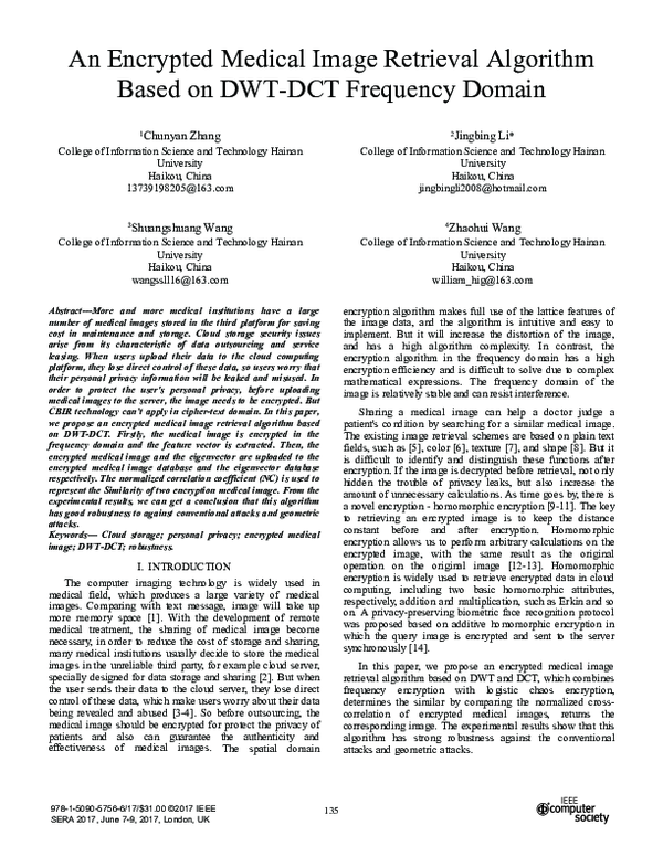 (PDF) An encrypted medical image retrieval algorithm based on DWT-DCT frequency domain